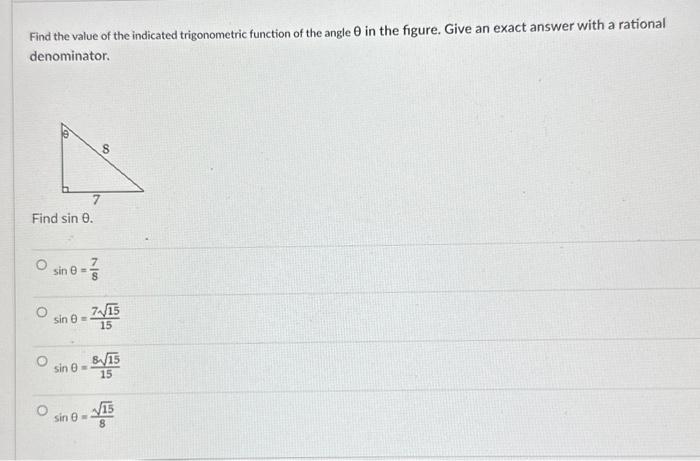 Solved Find The Value Of The Indicated Trigonometric
