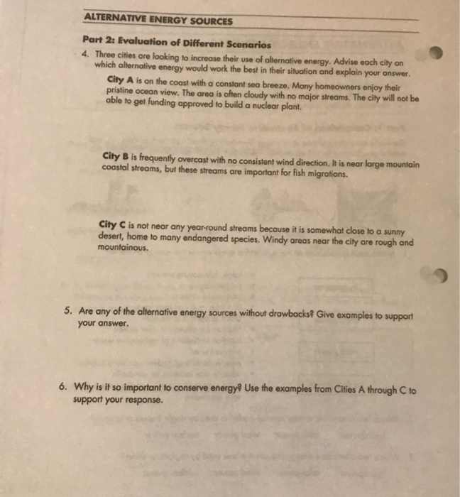 Solved ALTERNATIVE ENERGY SOURCES Learning Objectives After | Chegg.com
