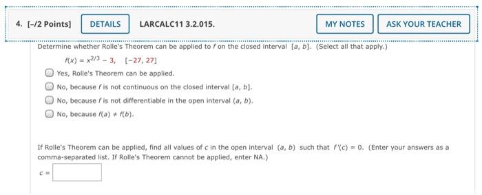 Solved Determine whether Rolle's Theorem can be applied to f | Chegg.com