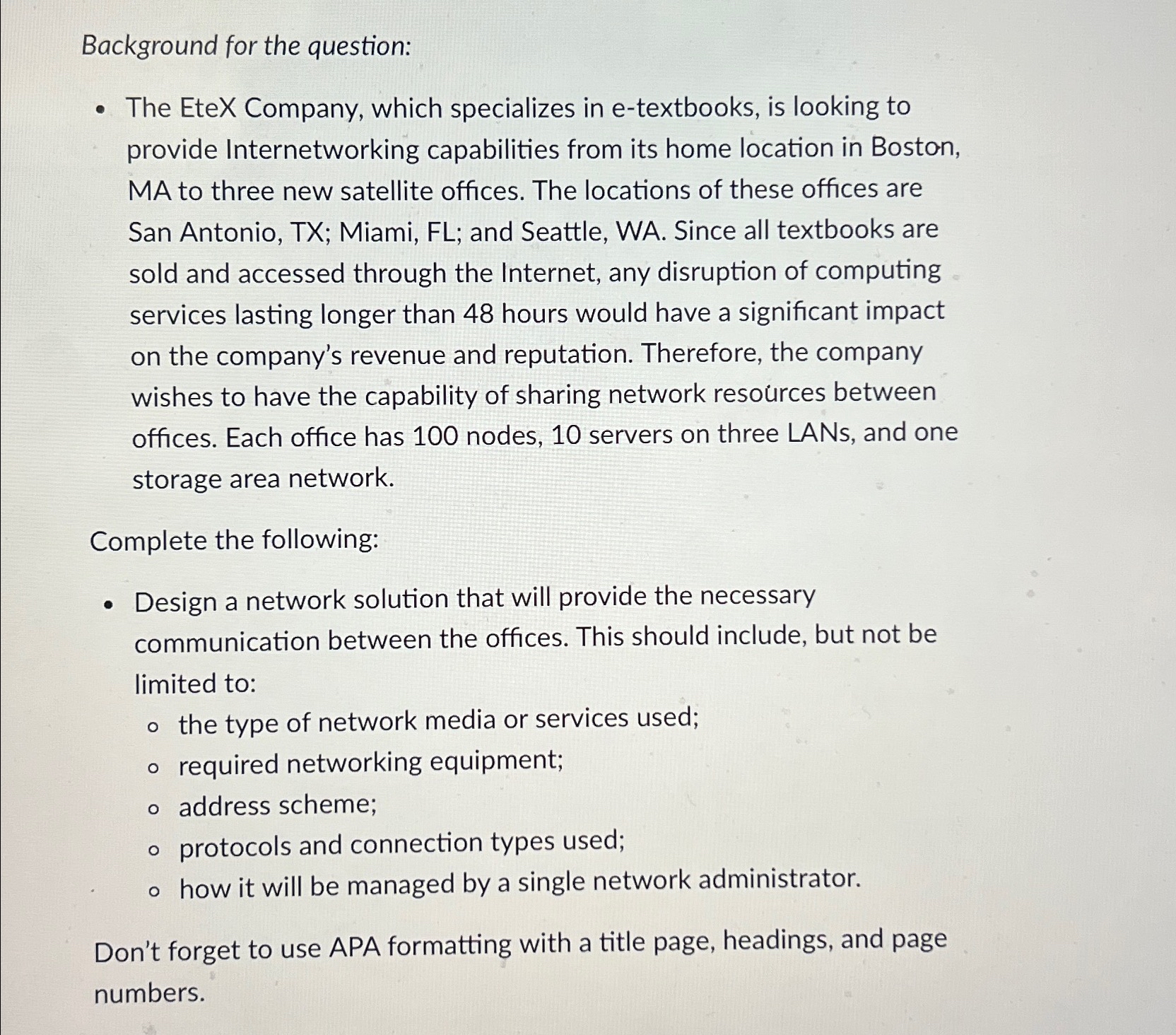 Solved Background for the question:The EteX Company, which | Chegg.com