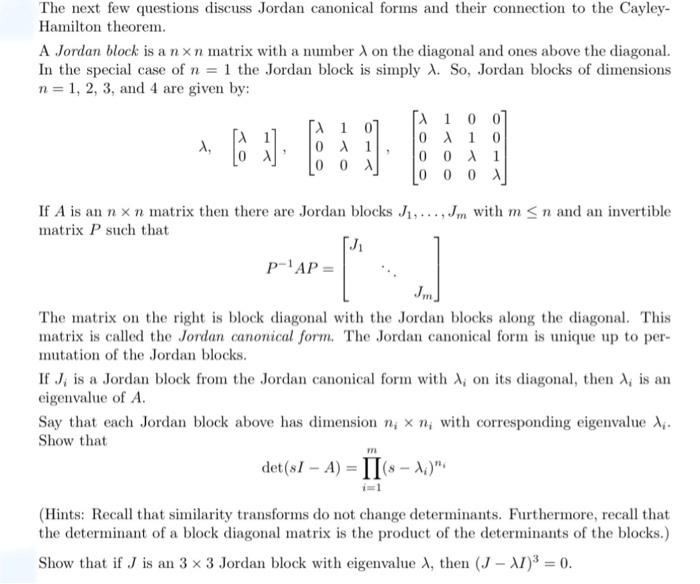Solved The next few questions discuss Jordan canonical forms | Chegg.com