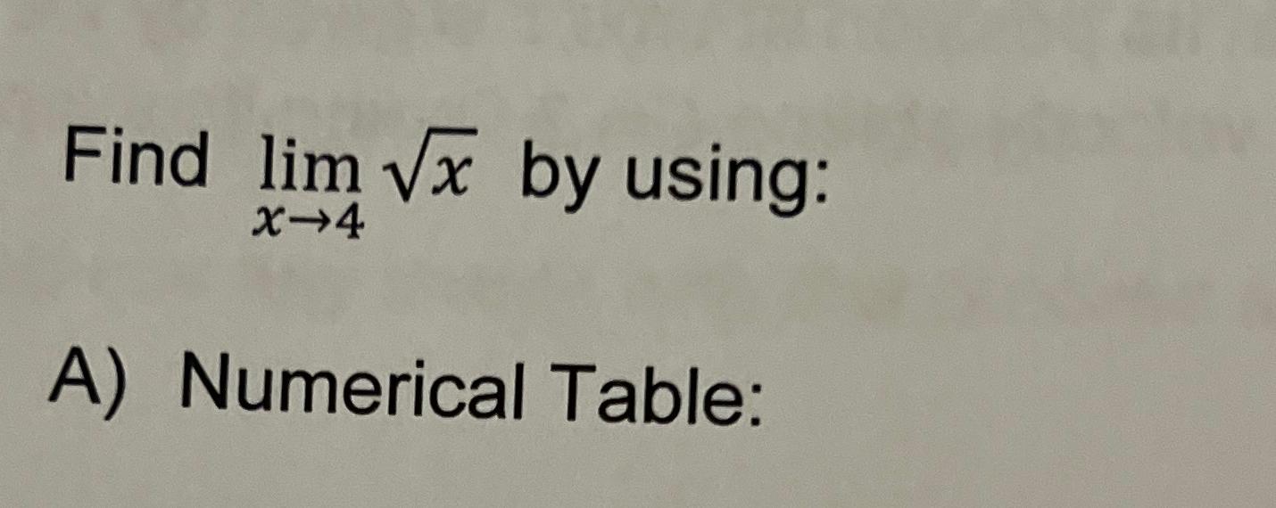 Solved Find limx→4x2 ﻿by using:A) ﻿Numerical Table: | Chegg.com
