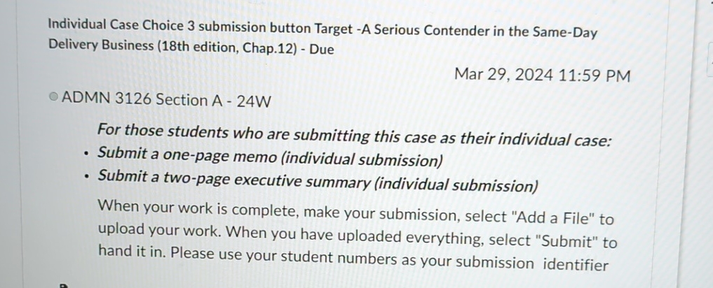 Solved Individual Case Choice 3 ﻿submission button Target -A | Chegg.com