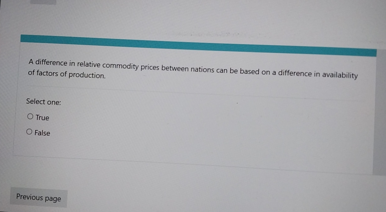 Solved A difference in relative commodity prices between | Chegg.com