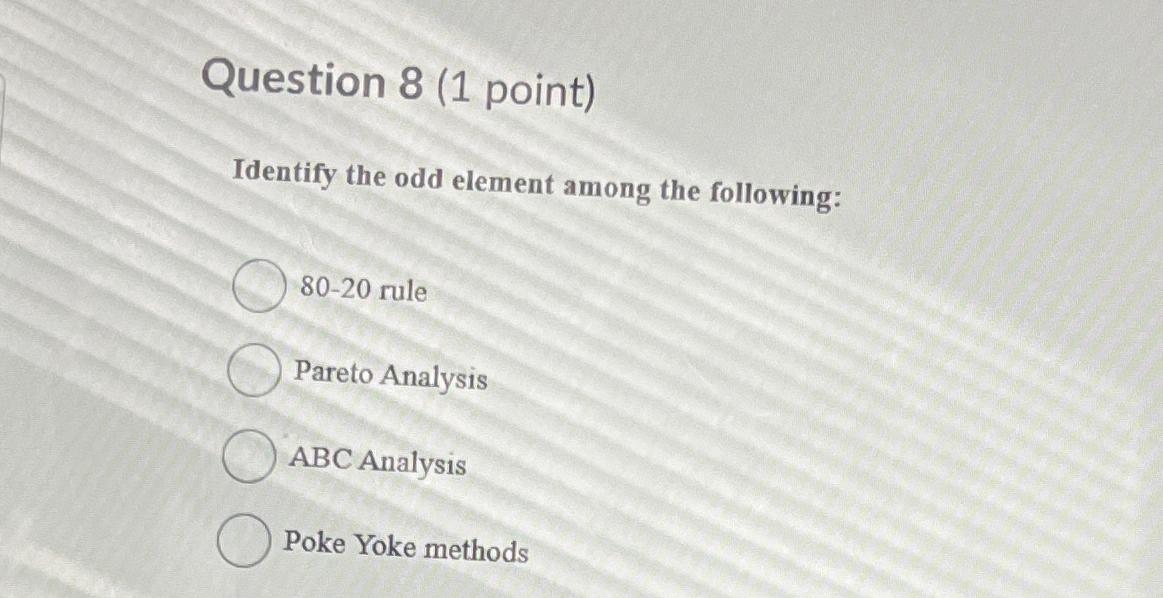 Solved Question 8 (1 ﻿point)Identify the odd element among | Chegg.com