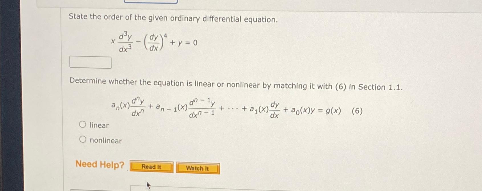 Solved State The Order Of The Given Ordinary Differential