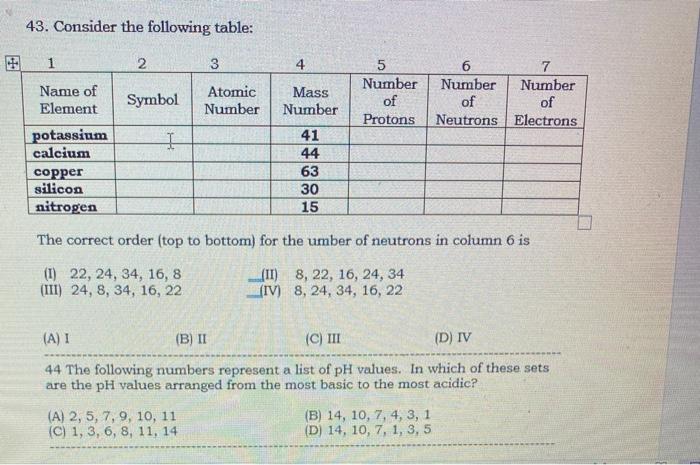 Solved 43. Consider the following table: 1 2 3 4 Symbol | Chegg.com