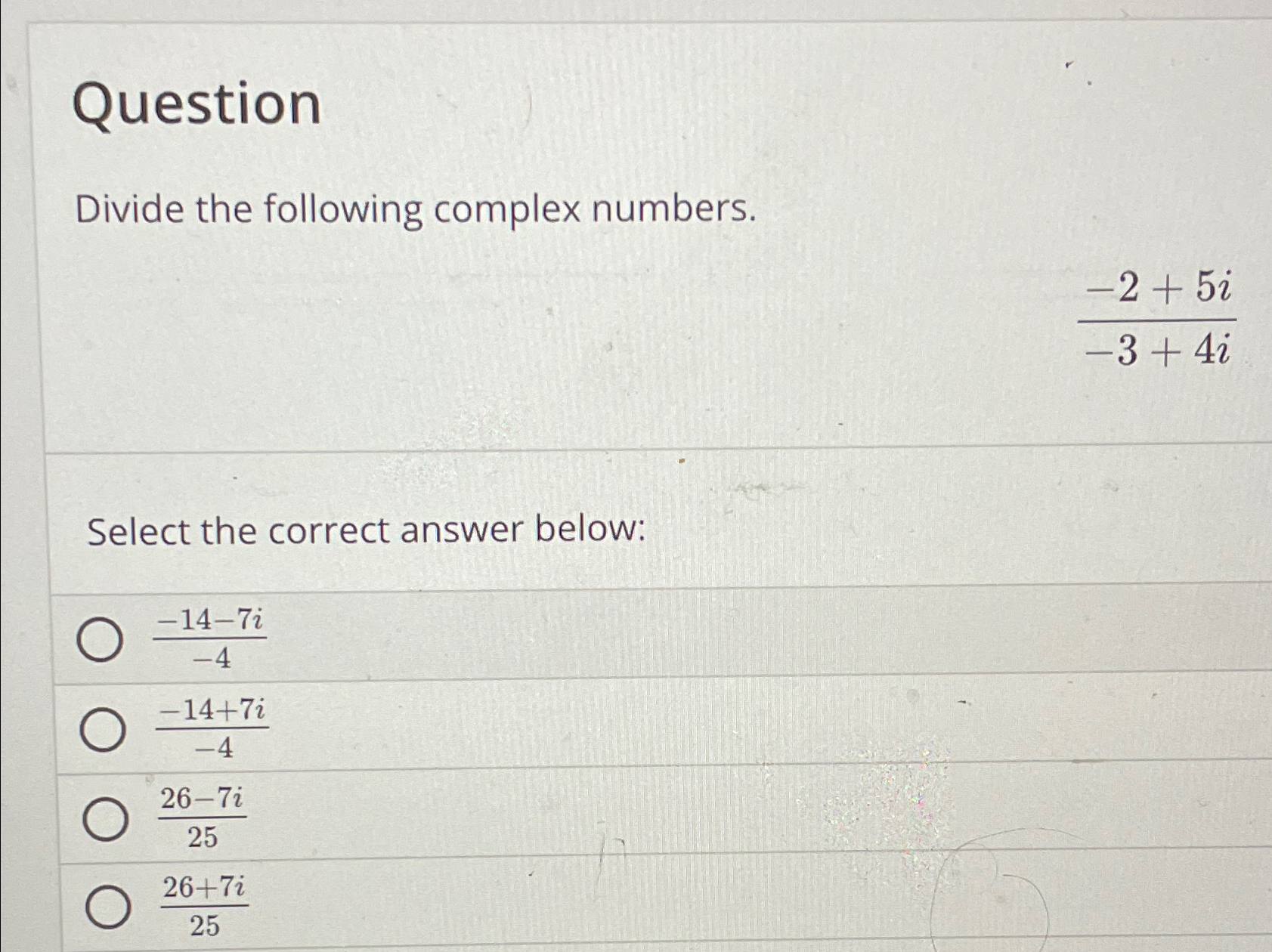 Solved QuestionDivide the following complex | Chegg.com