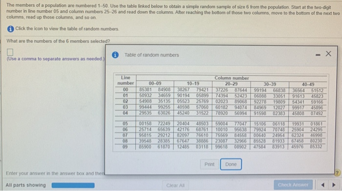 Solved The members of a population are numbered 1-50. Use | Chegg.com