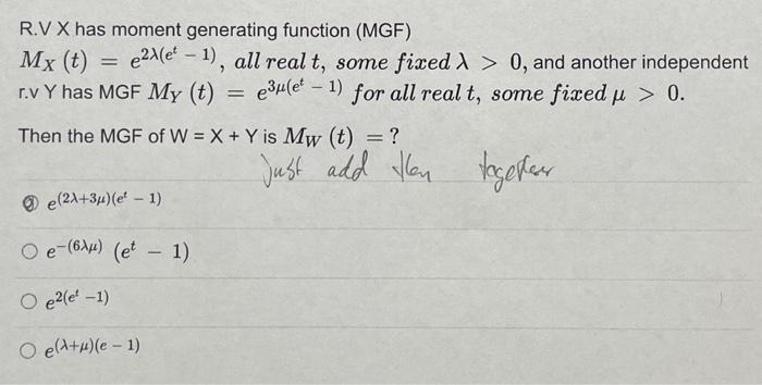 Solved R.V X has moment generating function (MGF) | Chegg.com