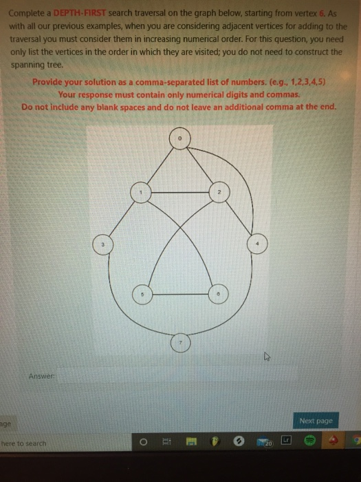 Solved Complete a DEPTH-FIRST search traversal on the graph | Chegg.com