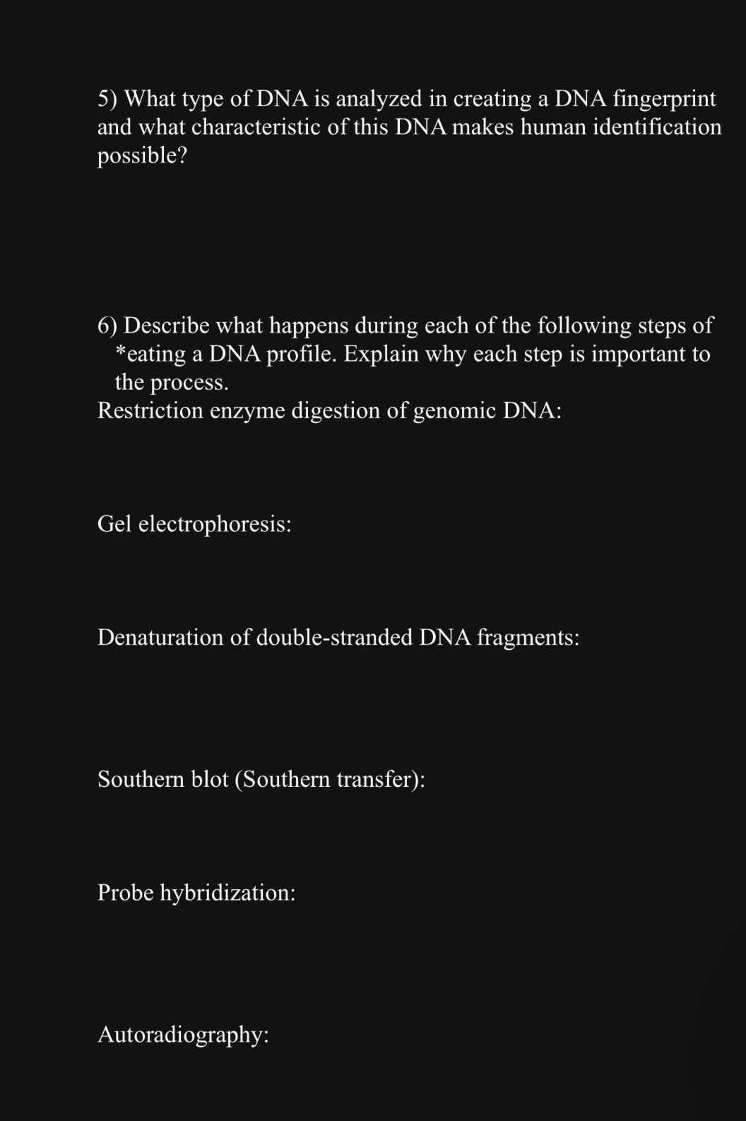 Solved What type of DNA is analyzed in creating a DNA | Chegg.com