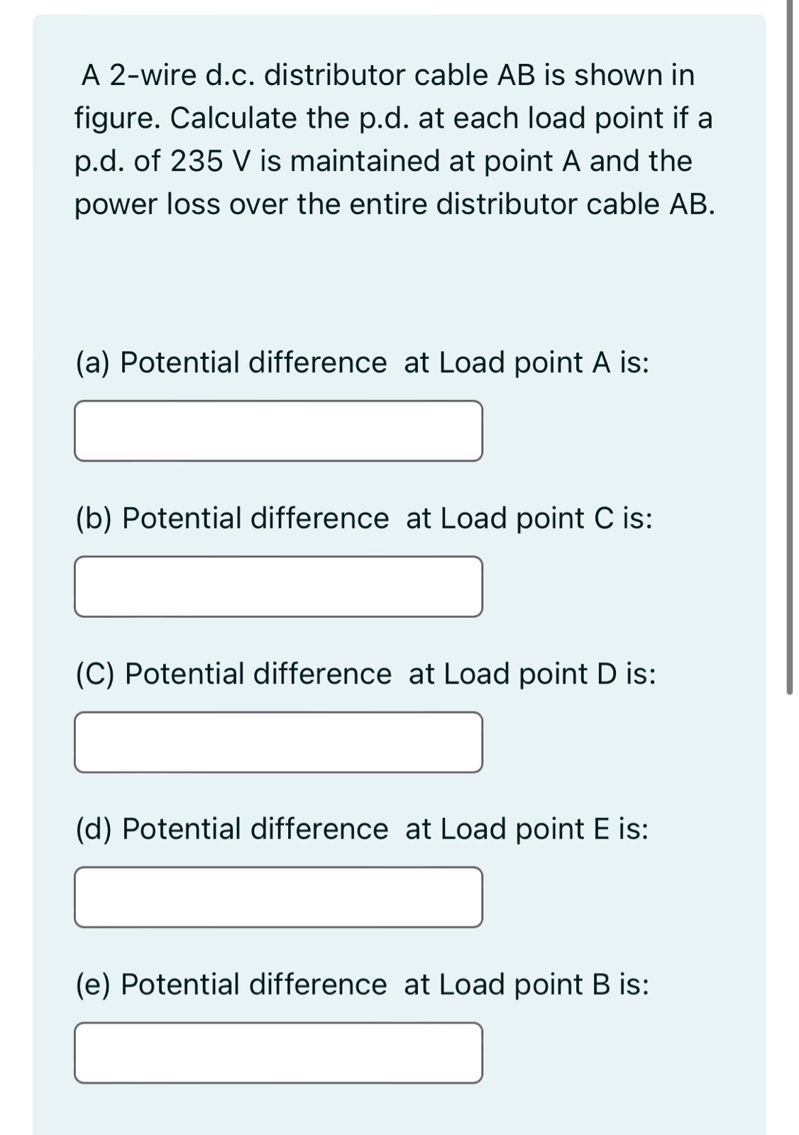 Solved A 2-wire d.c. ﻿distributor cable AB ﻿is shown in | Chegg.com