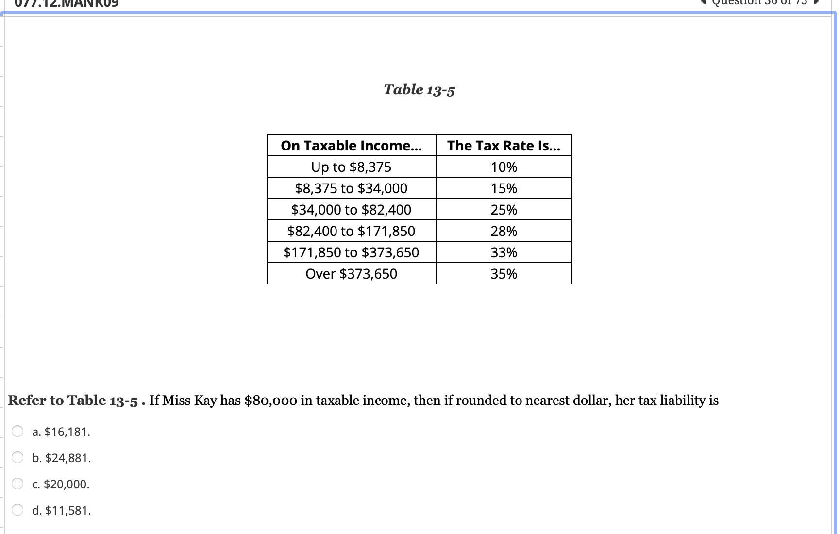 Solved Table 13-5Refer to ﻿Table 13-5. If ﻿Miss Kay has | Chegg.com