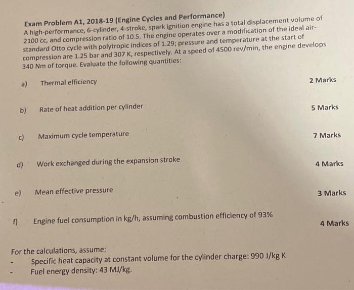 Solved Exam Problem A1, 2018-19 (Engine Cycles and | Chegg.com