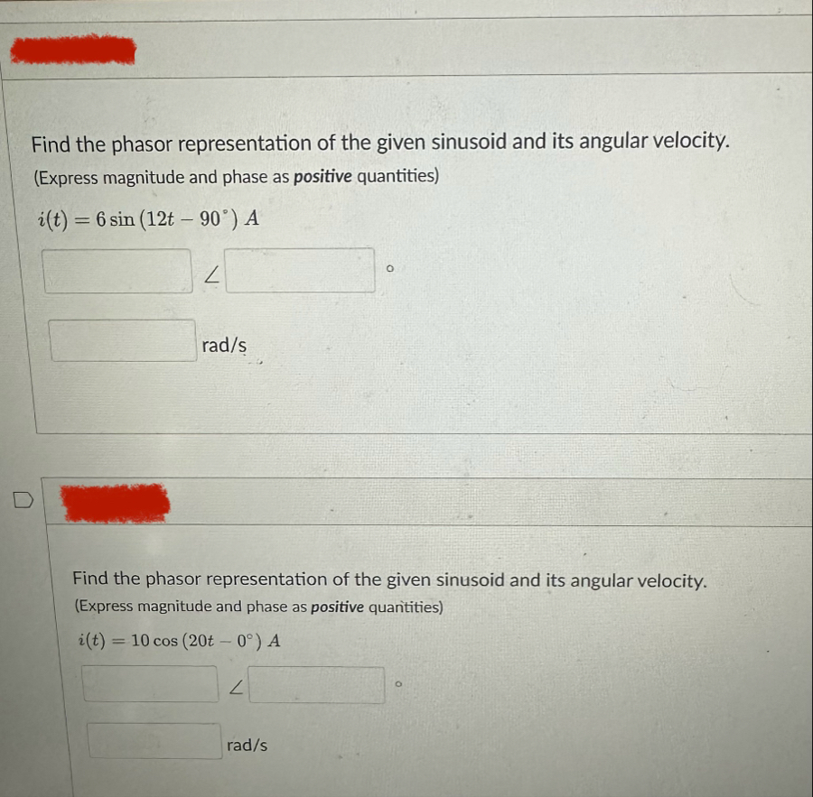 Solved Find the phasor representation of the given sinusoid | Chegg.com
