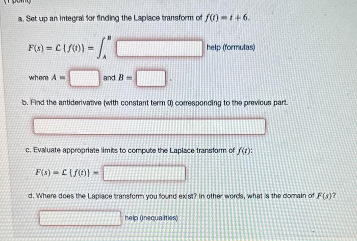 Solved a. Set up an integral for finding the Laplace | Chegg.com