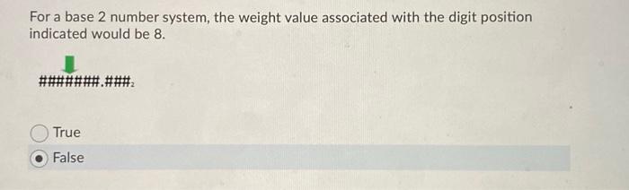 Solved For a base 2 number system, the weight value | Chegg.com