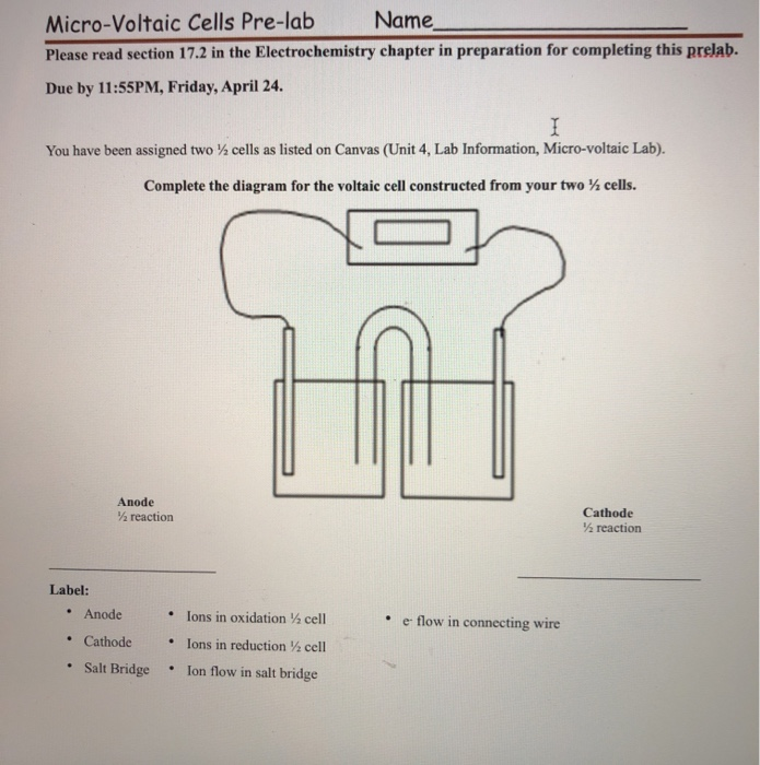 Solved Micro-Voltaic Cells Pre-lab Name Please read section | Chegg.com