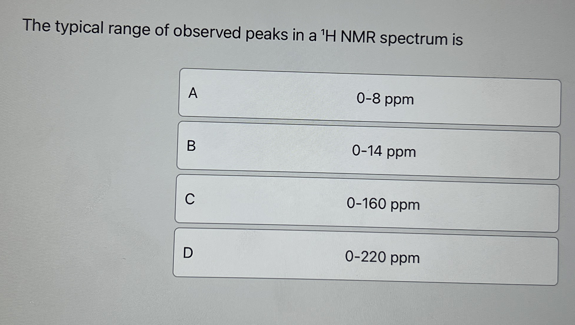 The typical range of observed peaks in a ?1H ﻿NMR | Chegg.com