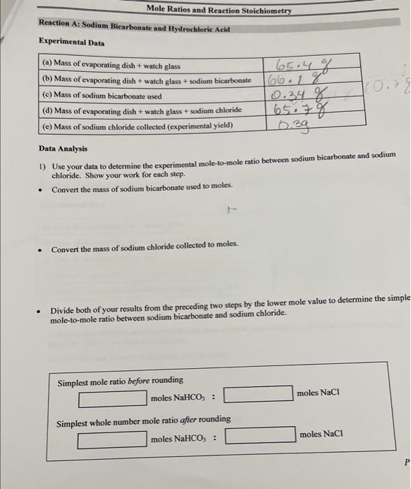 Solved Prelab Assignment: Mole Ratios and Reaction | Chegg.com