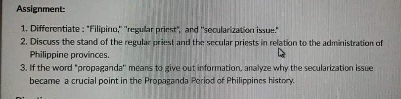 Assignment: 1. Differentiate: "Filipino," "regular | Chegg.com