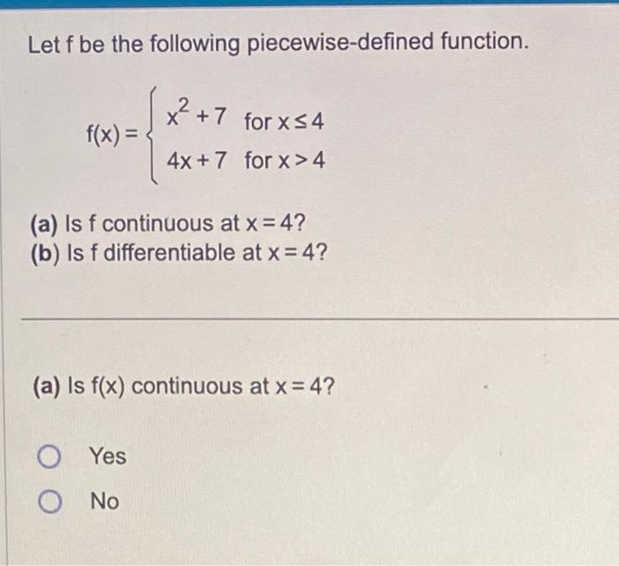 Solved Let f be the following piecewise-defined function. | Chegg.com