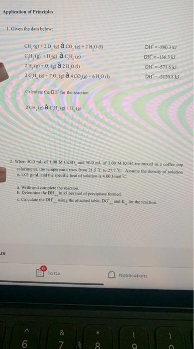 Solved Application of Principles 1. Given the data below: | Chegg.com