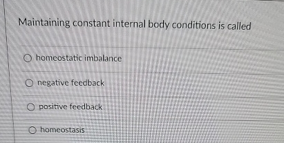 Solved Maintaining constant internal body conditions is | Chegg.com