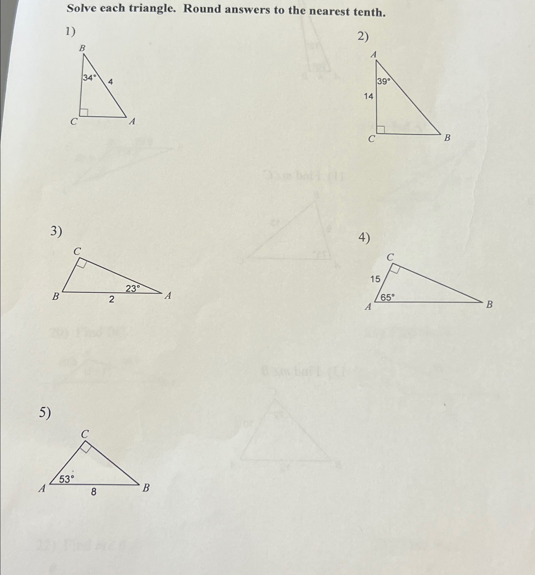 Solve each triangle. Round answers to the nearest | Chegg.com Solve each triangle. Round answers to the nearest | Chegg.com