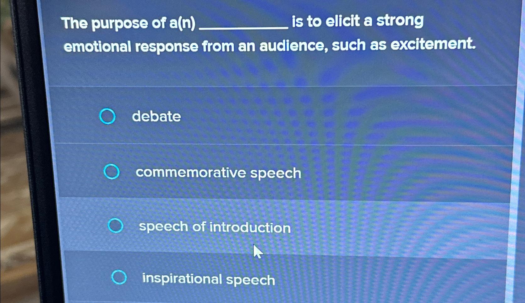Solved The purpose of a(n) ﻿is to elicit a strong emotional | Chegg.com