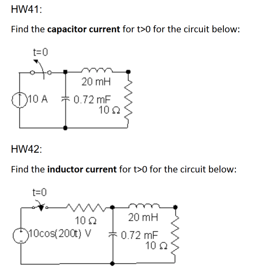 HW41:Find the capacitor current for t>0 ﻿for the | Chegg.com