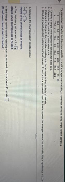 Solved a. Develop a simple linear regression equation for | Chegg.com