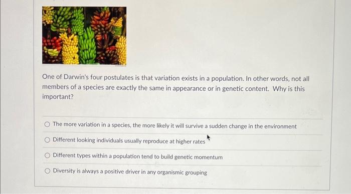 Solved One of Darwin's four postulates is that variation | Chegg.com