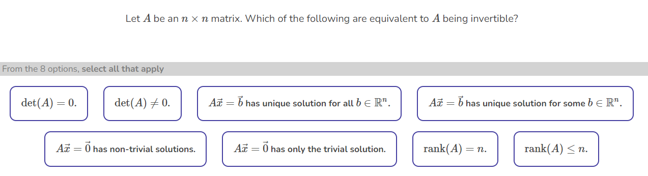 Solved Let A be an n\times n matrix. Which of the following | Chegg.com
