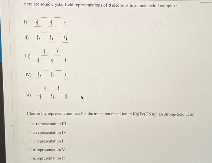 Solved Here are some crystal field representations of d | Chegg.com