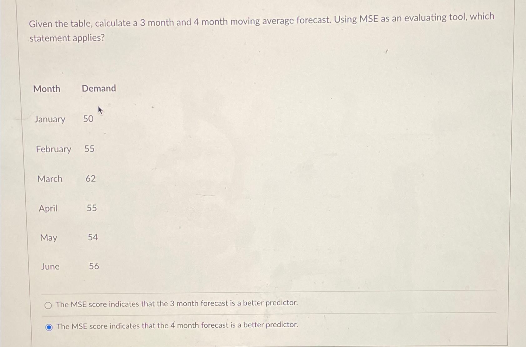 Solved Given the table, calculate a 3 ﻿month and 4 ﻿month | Chegg.com