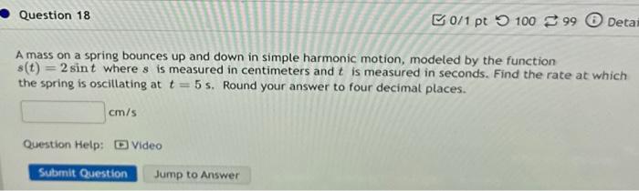 Solved A mass on a spring bounces up and down in simple | Chegg.com