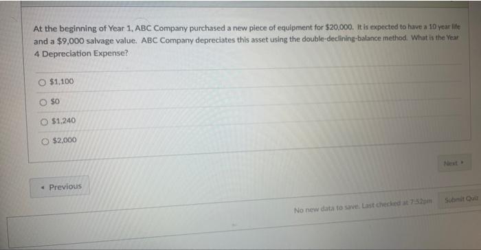 Solved At the beginning of Year 1, ABC Company purchased a | Chegg.com