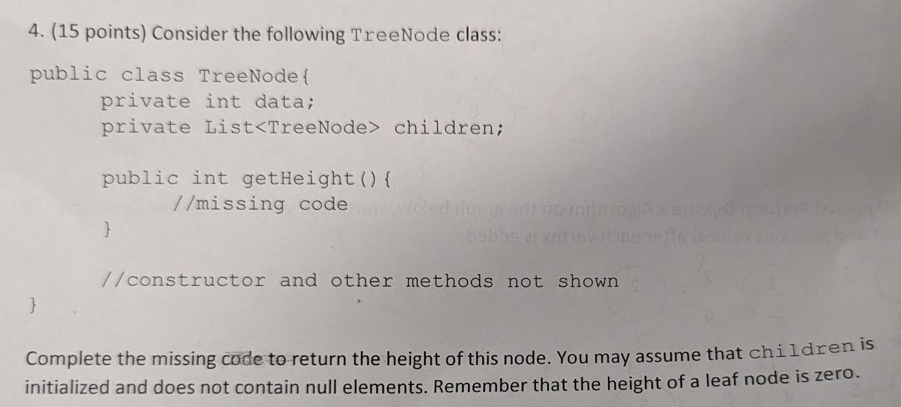 Solved 4 15 Points Consider The Following Treenode Class