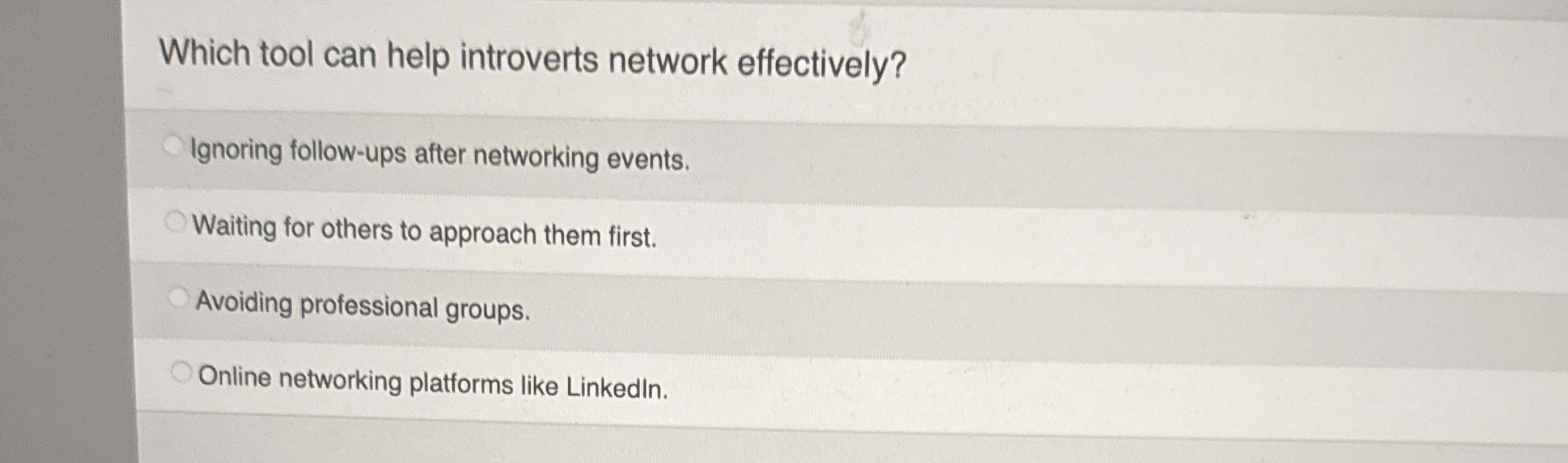 Solved Which tool can help introverts network | Chegg.com