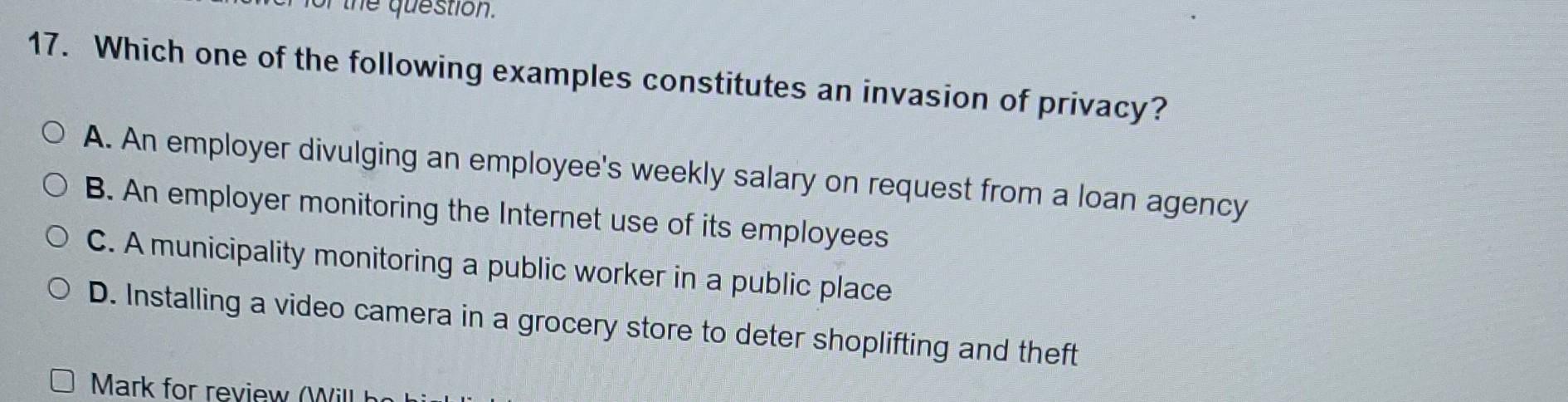 Solved 17. Which one of the following examples constitutes | Chegg.com