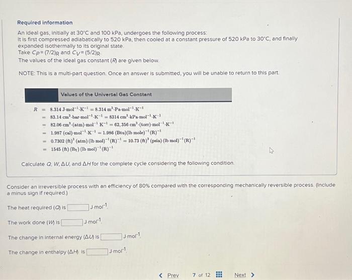 Solved Required information An ideal gas, initially at 30∘C | Chegg.com