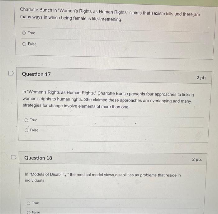 Charlotte Bunch in "Women's Rights as Human Rights" | Chegg.com