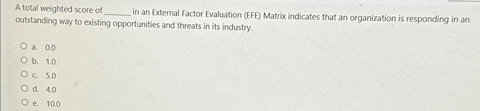 Solved A total weighted score of in an External Factor | Chegg.com