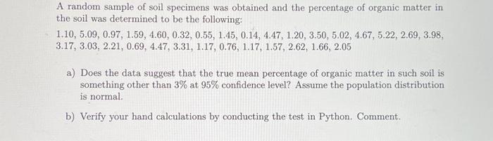 Solved A random sample of soil specimens was obtained and | Chegg.com