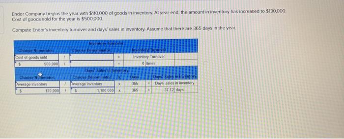 Solved Endor Company begins the year with $110,000 of goods | Chegg.com