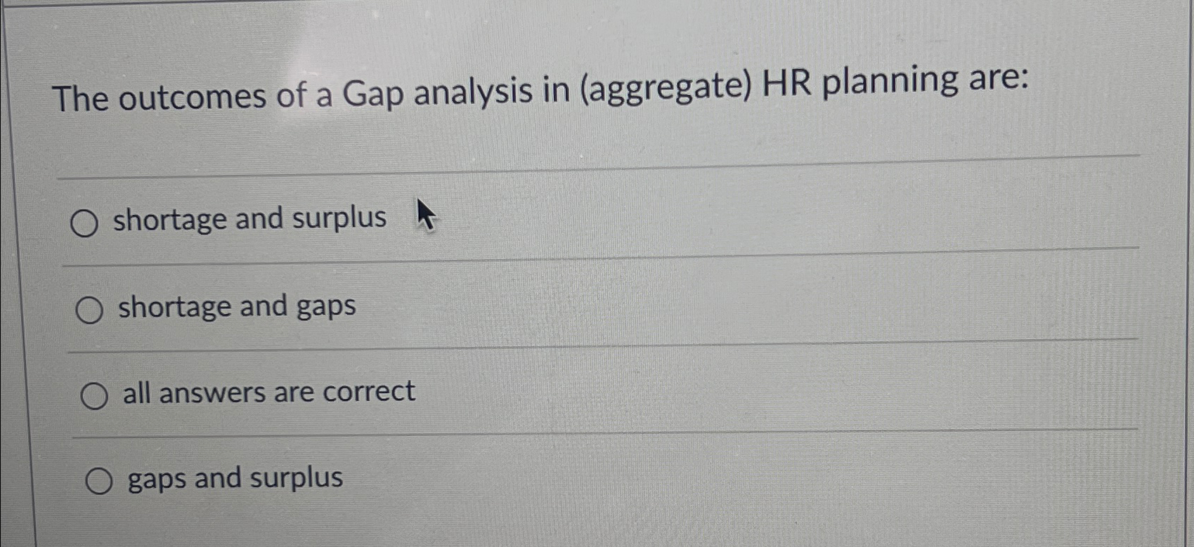 Solved The outcomes of a Gap analysis in (aggregate) ﻿HR | Chegg.com