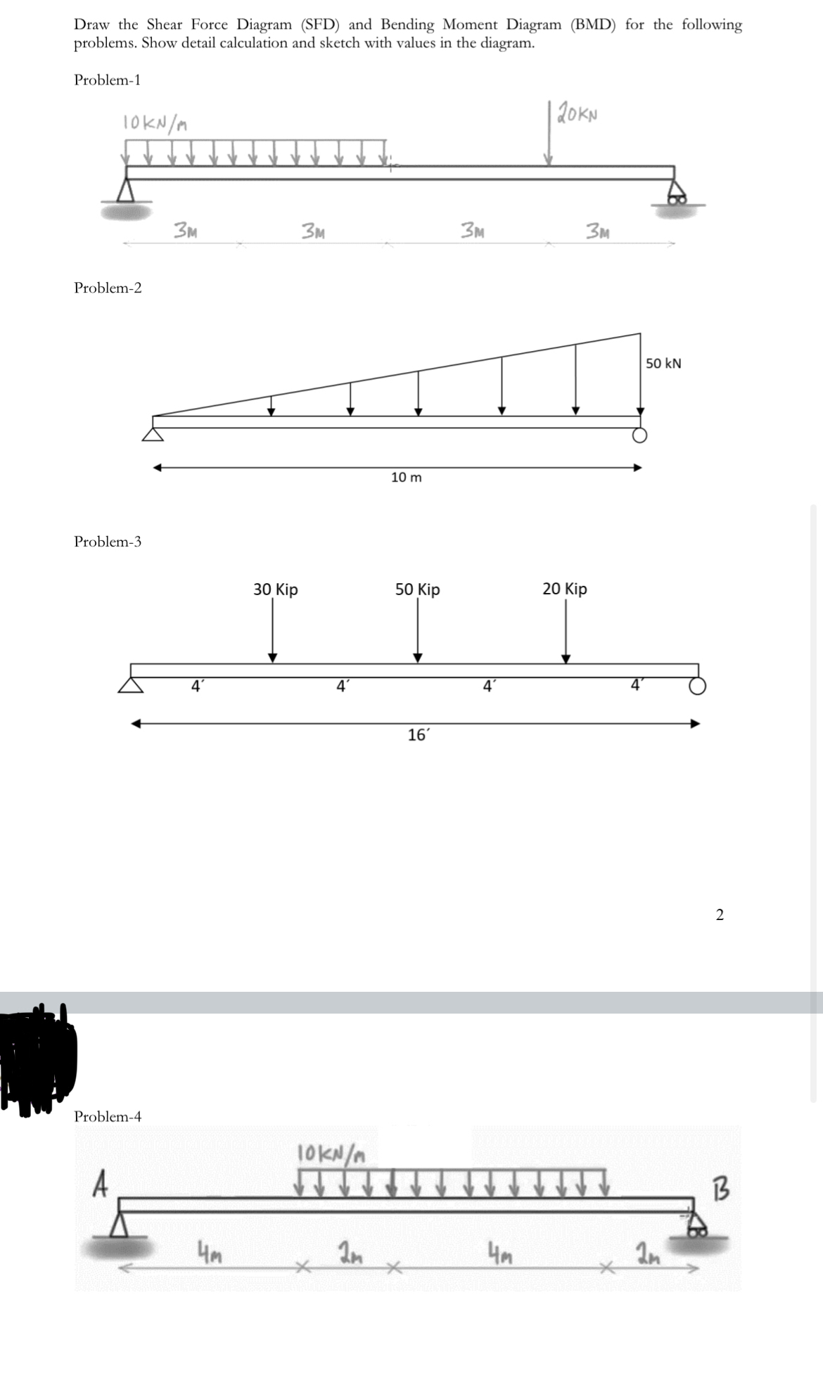 Solved Draw the Shear Force Diagram (SFD) ﻿and Bending | Chegg.com