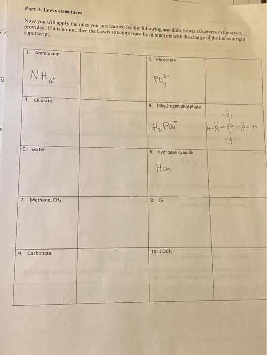 Solved Part 3: Lewis structures Now you will apply the rules | Chegg.com